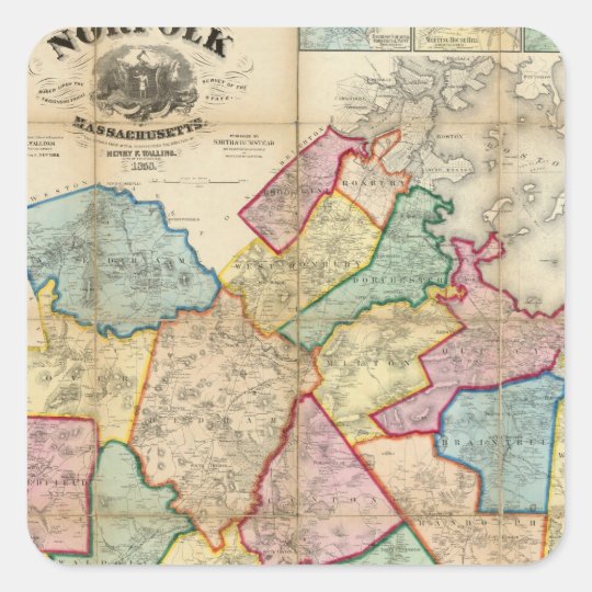 Map of the County of Norfolk, Massachusetts Square Sticker | Zazzle.com