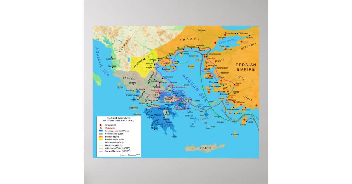 Map of the Greek World During Greco Persian Wars Poster | Zazzle
