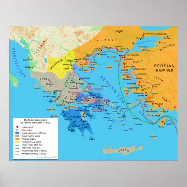 Map of the Greek World During Greco Persian Wars Poster | Zazzle