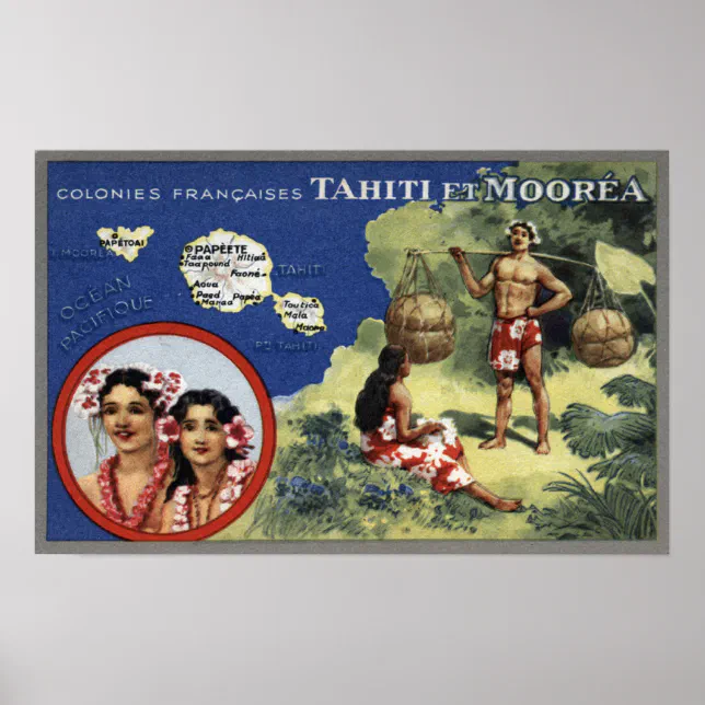 Map of the Island and Moorea Island Poster | Zazzle