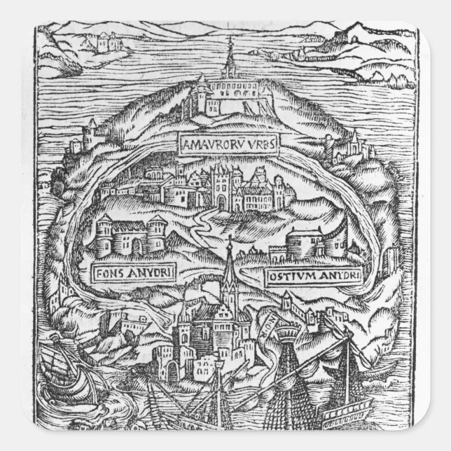 Map of the Island of Utopia, Book frontispiece Square Sticker | Zazzle