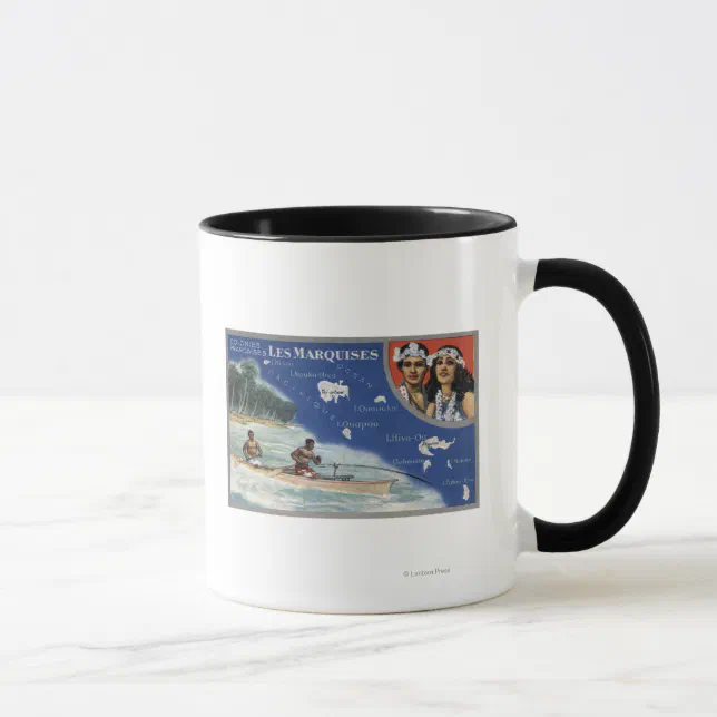 Map of the Islands, Natives in a Canoe Mug | Zazzle