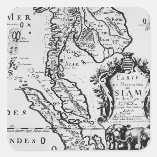 Map of the Kingdom of Siam Square Sticker | Zazzle