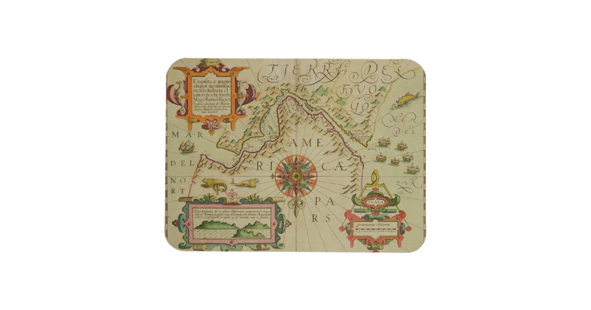 Map of the Magellan Straits, Patagonia, from the M Magnet | Zazzle