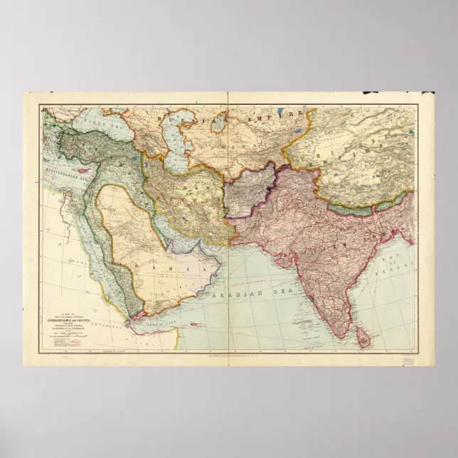 Map of the Middle East and South East Asia (1912) Poster | Zazzle