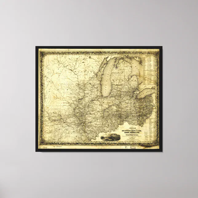 Map of the Midwest United States (c 1840) Canvas Print | Zazzle
