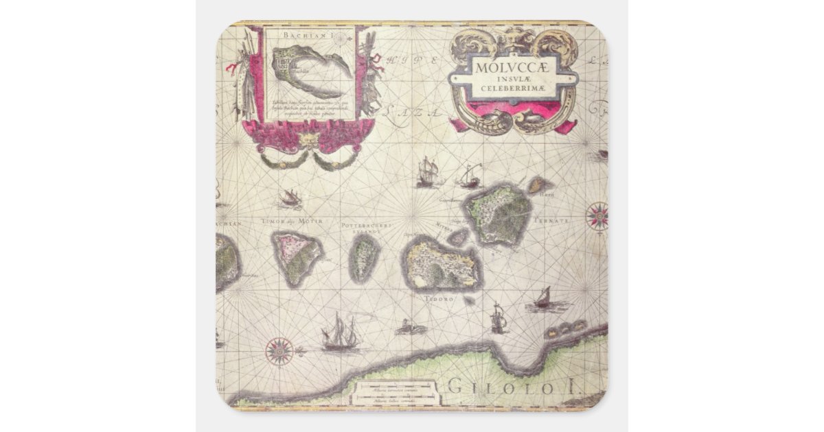 Map of The Moluccan Island, engraved Square Sticker | Zazzle