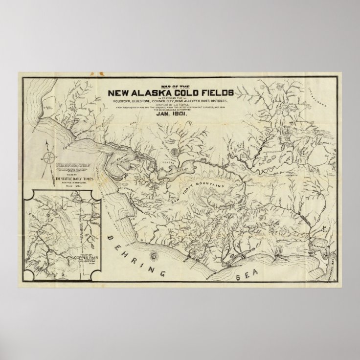 Map Of The New Alaska Gold Fields Poster | Zazzle