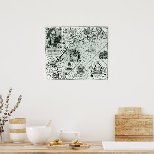 Map of the New England coastline Poster | Zazzle