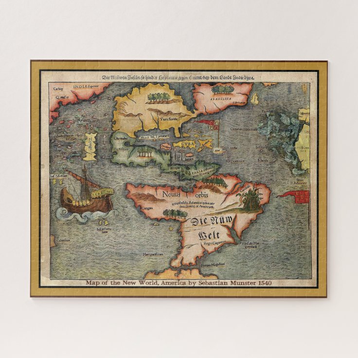 Map of the New World, America by Sebastian Munster Jigsaw Puzzle | Zazzle