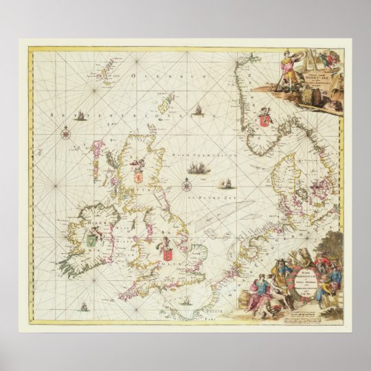Map of the North Sea, c.1675 Poster | Zazzle.com