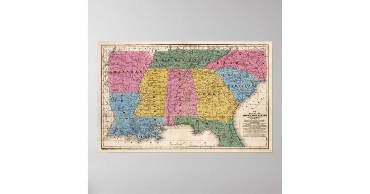 Map of the Southern States Poster | Zazzle