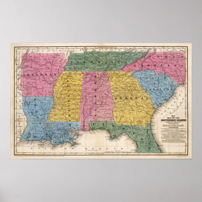 Map of the Southern States Poster | Zazzle