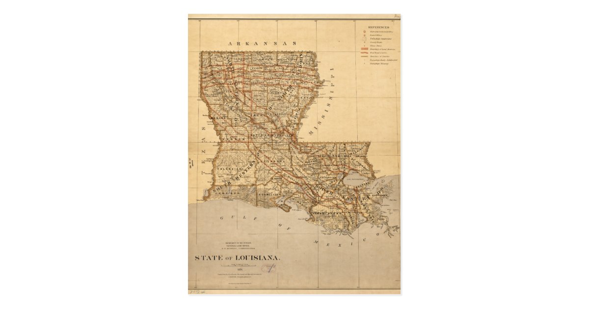 Map of the State of Louisiana (1876) Postcard | Zazzle.com