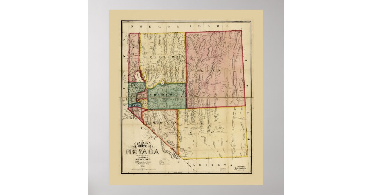 Map of the State of Nevada (1866) Poster | Zazzle