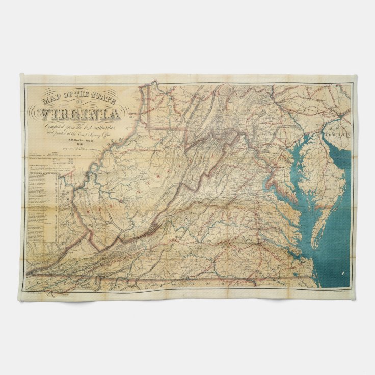 Map of the State of Virginia (1862) Towel | Zazzle