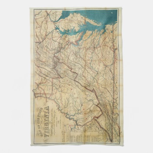 Map of the State of Virginia (1862) Towel | Zazzle