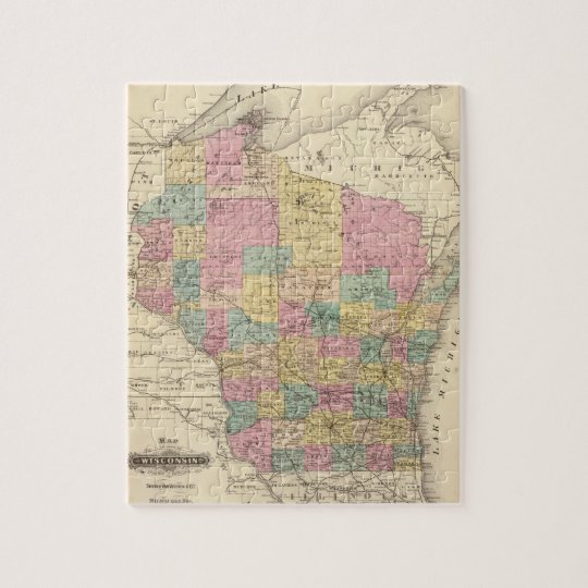 Map of the State of Wisconsin Jigsaw Puzzle | Zazzle