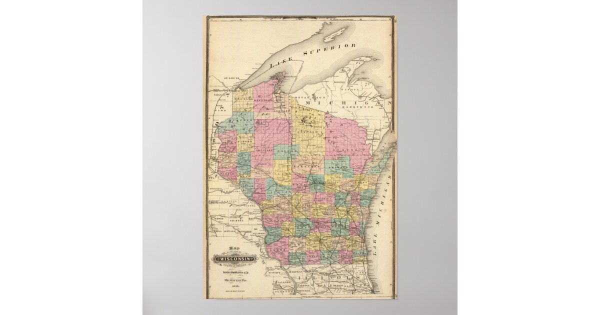 Map of the State of Wisconsin Poster | Zazzle