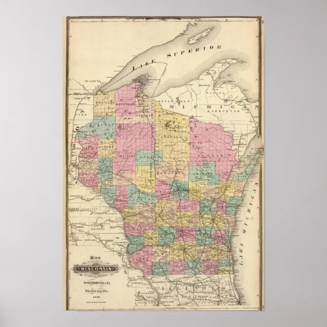 Map of the State of Wisconsin Poster | Zazzle