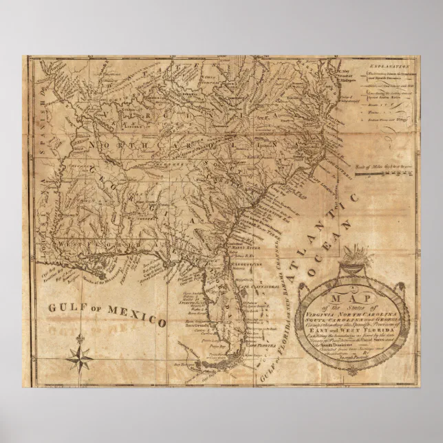 Map of the States of Virginia and North Carolina Poster | Zazzle