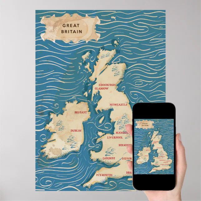 Map of the United Kingdom Vintage Poster | Zazzle