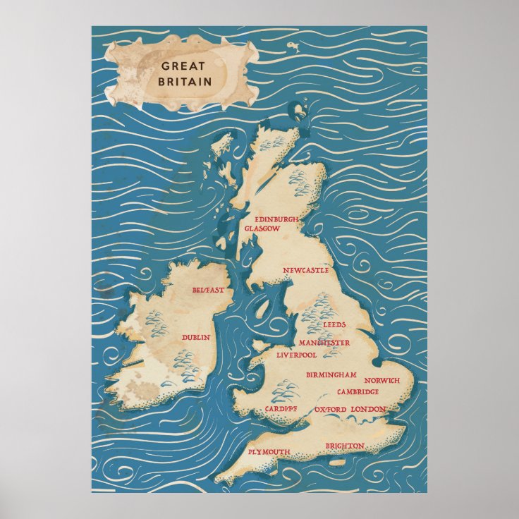 Map of the United Kingdom Vintage Poster | Zazzle