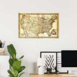 Map of the United States (19th century) Poster | Zazzle