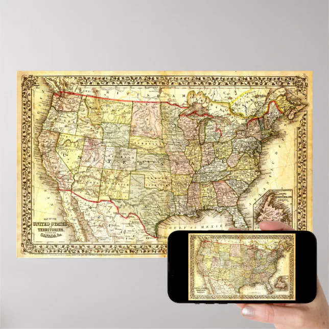 Map of the United States (19th century) Poster | Zazzle