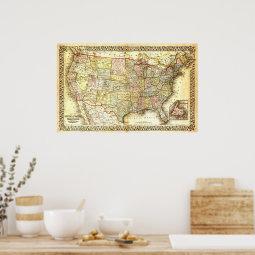Map of the United States (19th century) Poster | Zazzle