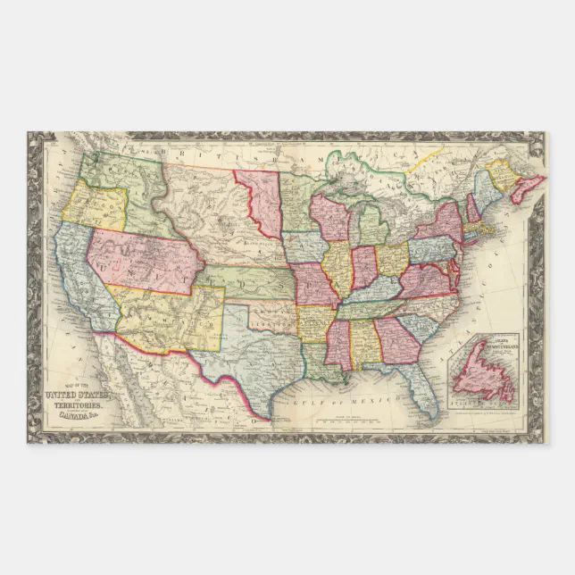 Map Of The United States, And Territories Rectangular Sticker | Zazzle