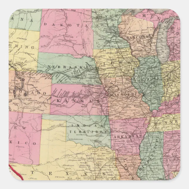 Map of the United States and territories Square Sticker | Zazzle