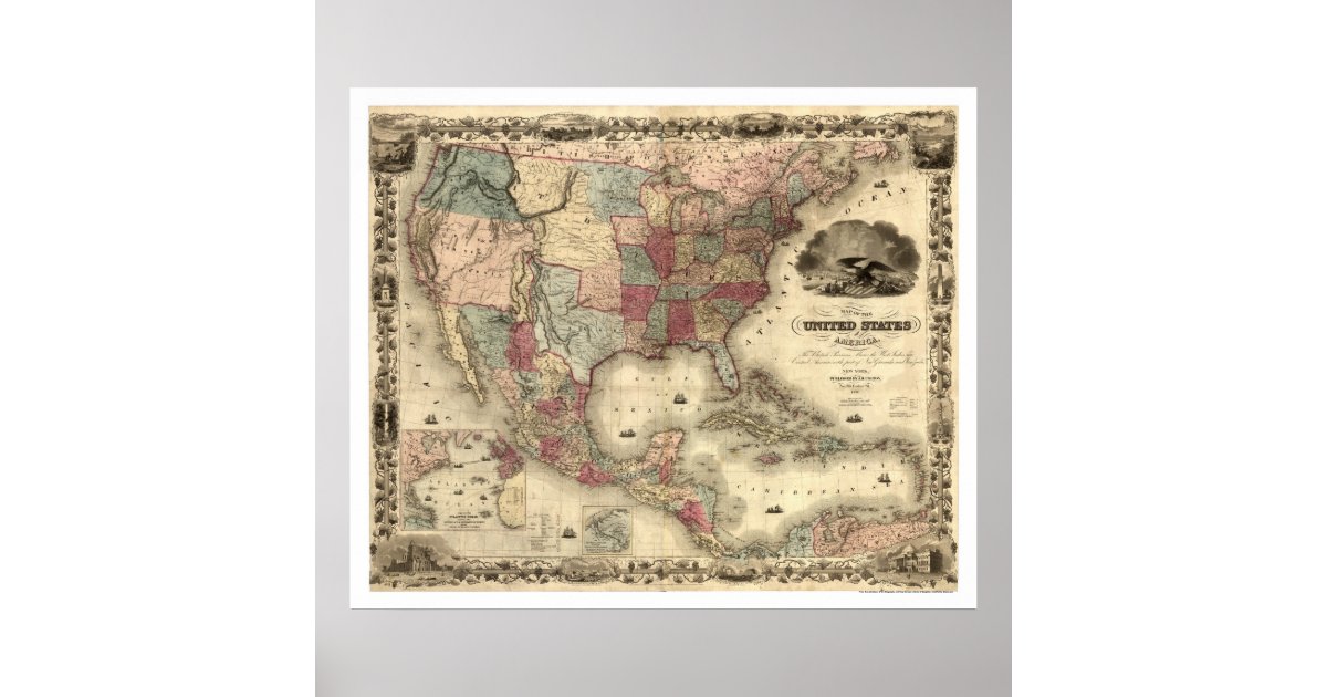 Map of the United States by Colton 1850 Poster | Zazzle