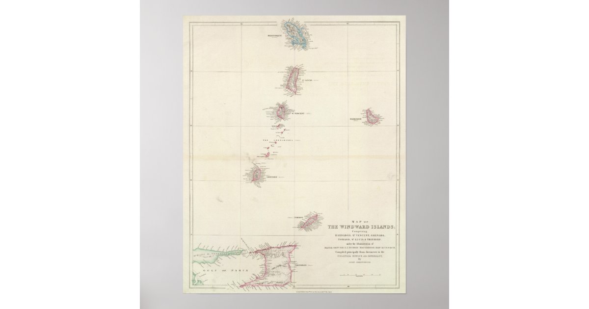 Map of the Windward Islands Poster | Zazzle