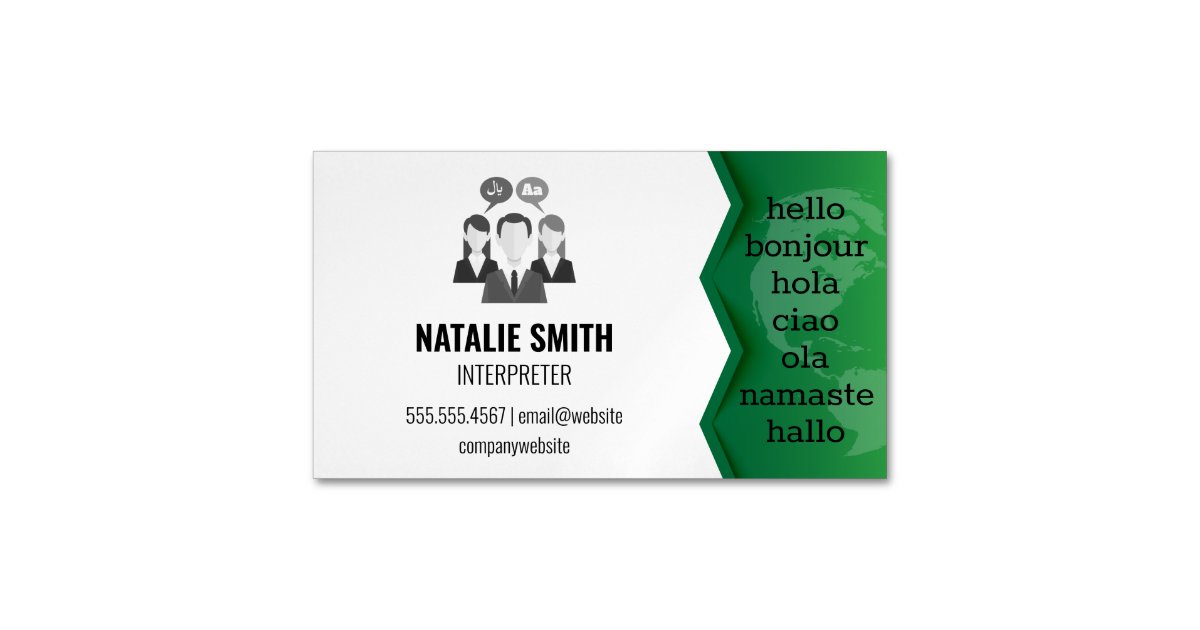 Map of the World | Interpreter Languages Business Card Magnet | Zazzle