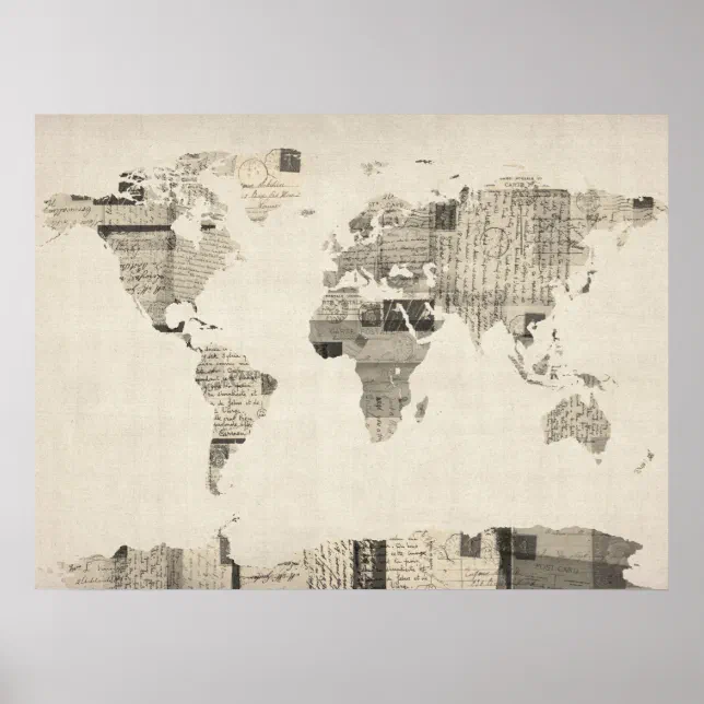 Map of the World Map from Old Postcards Poster | Zazzle