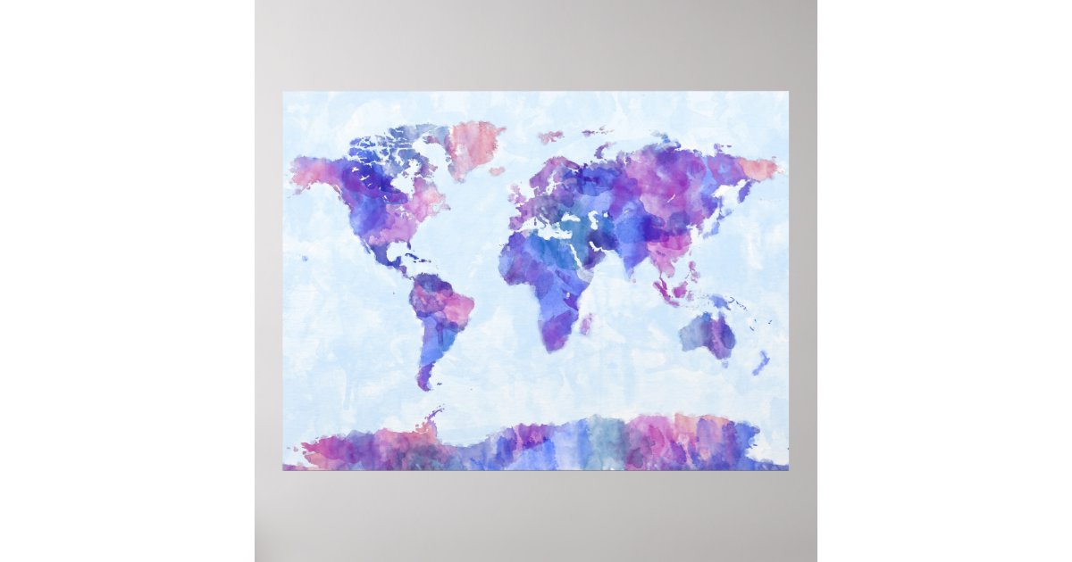 Map of the World Map Watercolor Painting Poster | Zazzle