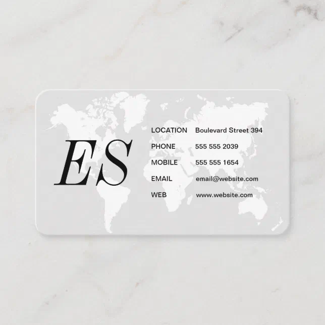 Map of the World / Monogram Business Card | Zazzle