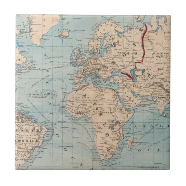 Map of the world on Mercator's projection Ceramic Tile | Zazzle