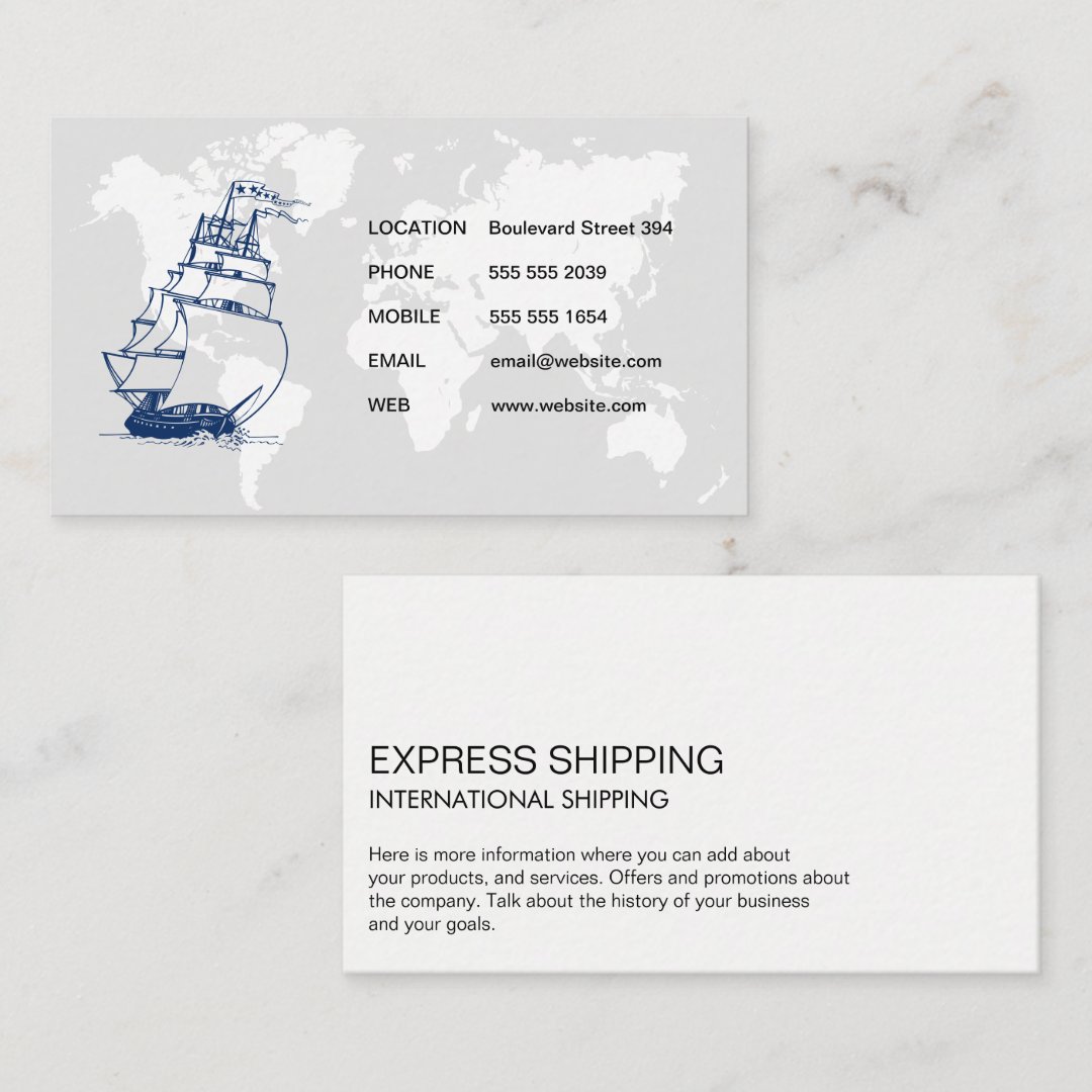 Map of the World / Sail Ship Business Card | Zazzle