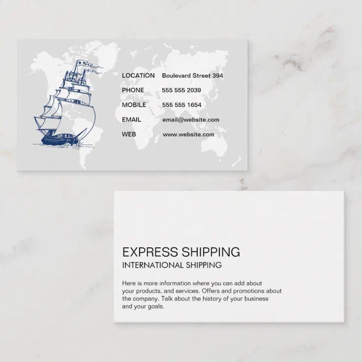 Map of the World / Sail Ship Business Card | Zazzle