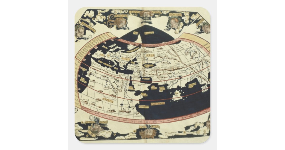 Map of the world square sticker | Zazzle