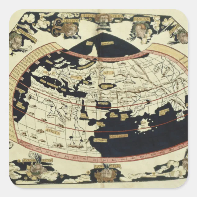 Map of the world square sticker | Zazzle