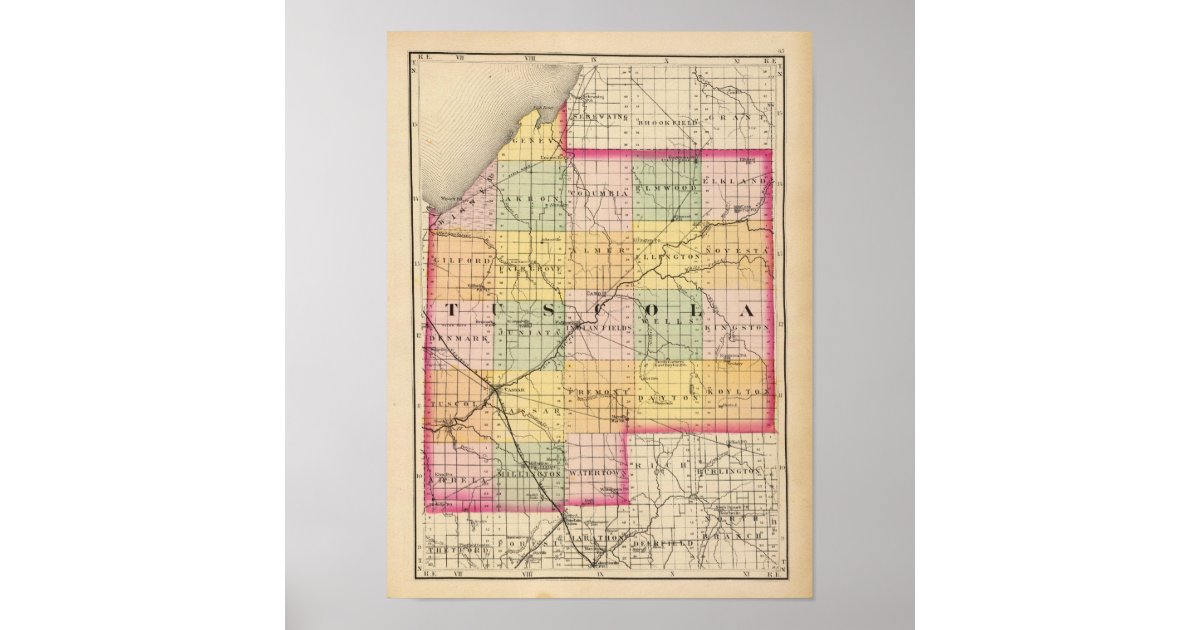 Map of Tuscola County, Michigan Poster | Zazzle