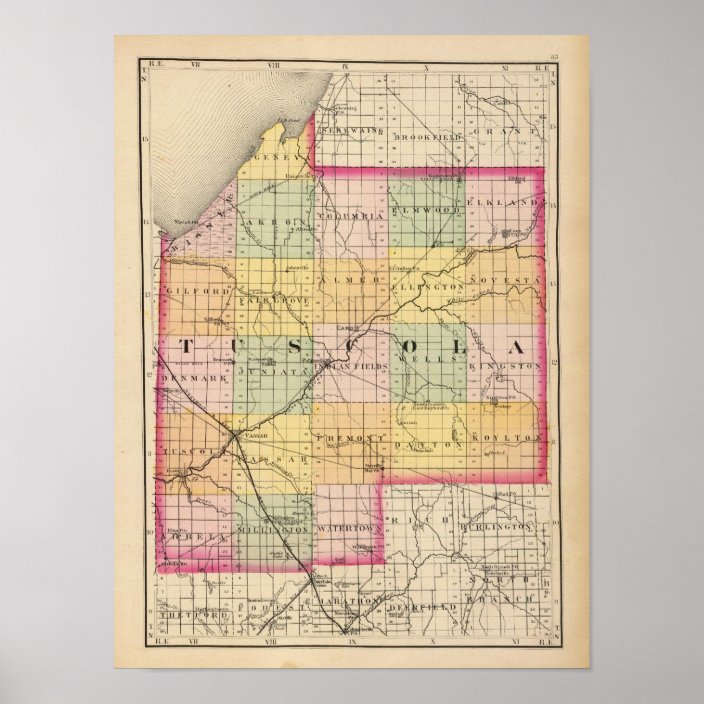 Map of Tuscola County, Michigan Poster | Zazzle.com