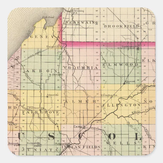 Map of Tuscola County, Michigan Square Sticker | Zazzle