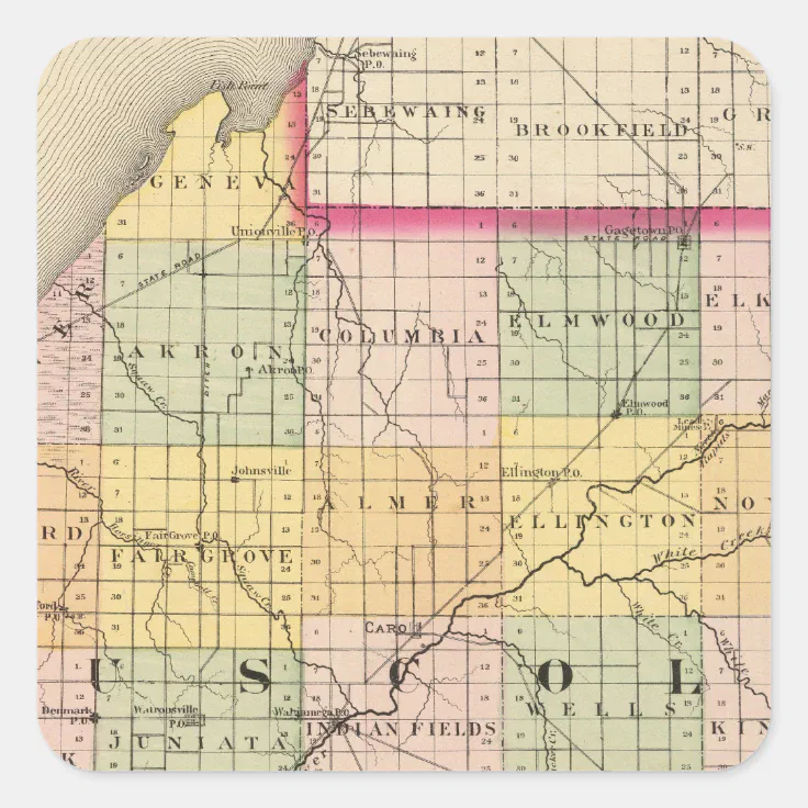 Map of Tuscola County, Michigan Square Sticker | Zazzle