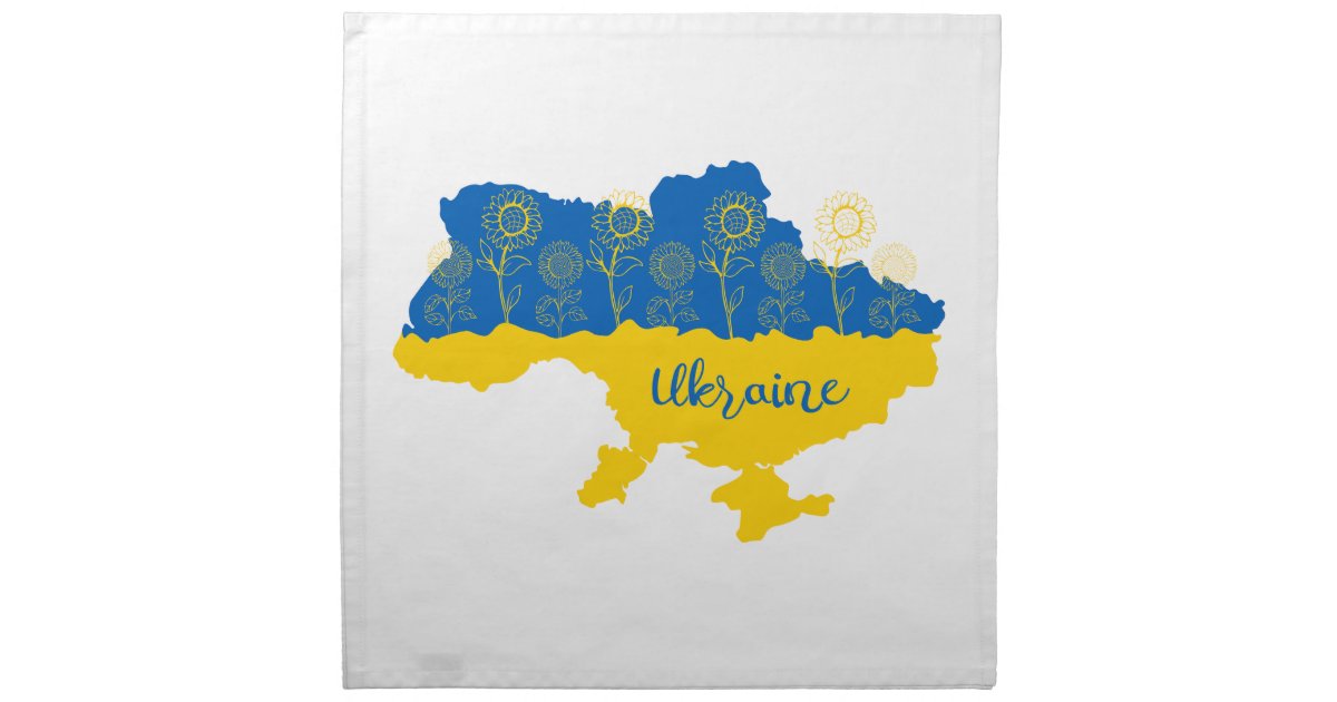Map of Ukraine with sunflower and Ukrainian flag Cloth Napkin | Zazzle