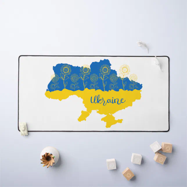 Map of Ukraine with sunflower and Ukrainian flag Desk Mat | Zazzle