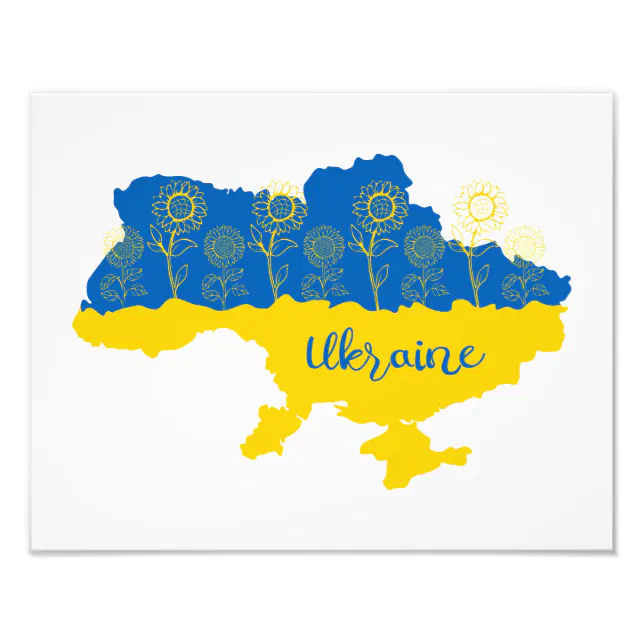 Map of Ukraine with sunflower and Ukrainian flag Photo Print | Zazzle